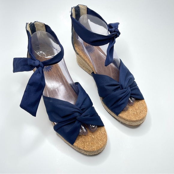 UGG | Shoes | Ugg Blue Traci Espadrille Wedge Ankle Bow Wedge Sandals ...